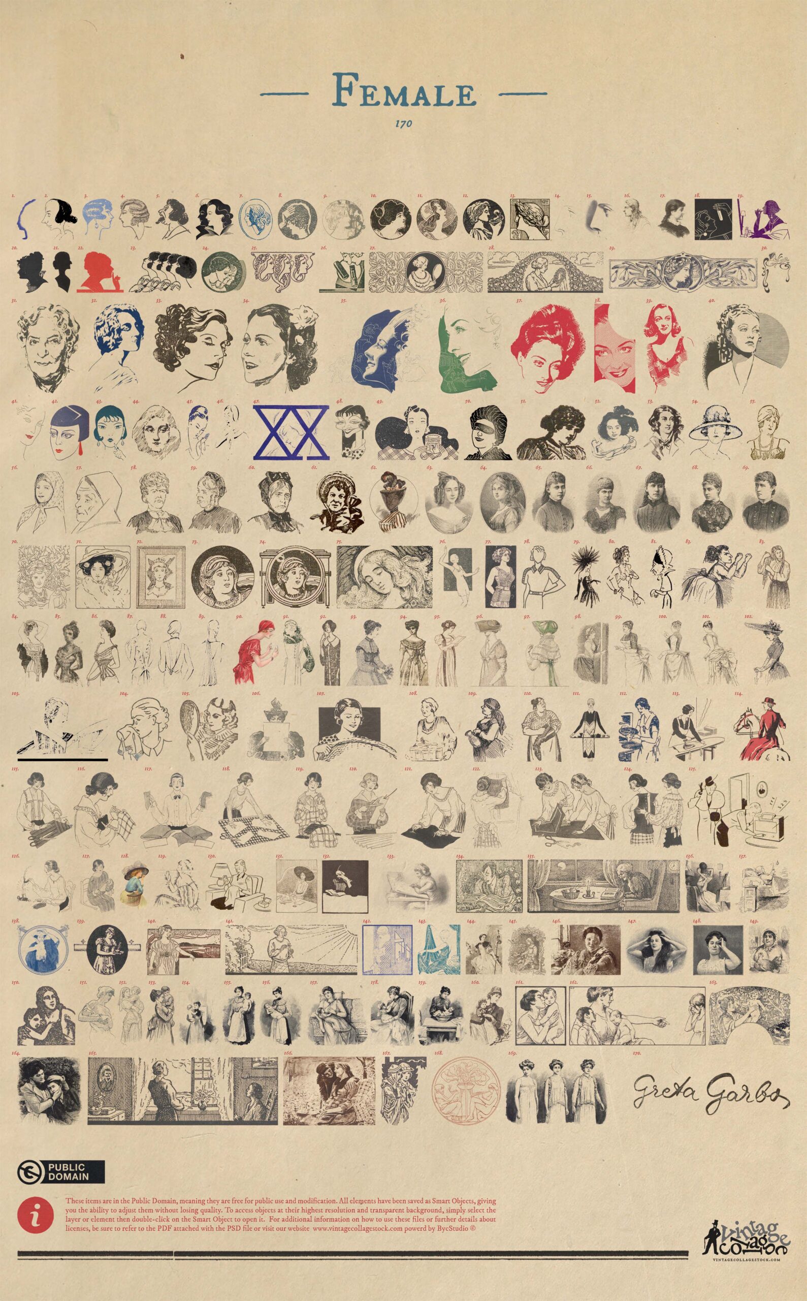 Female 170 items – Vintage Collage Stock